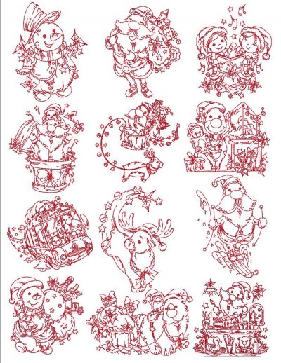 Christmas Fun Redwork | Machine Embroidery Designs By Sew Swell